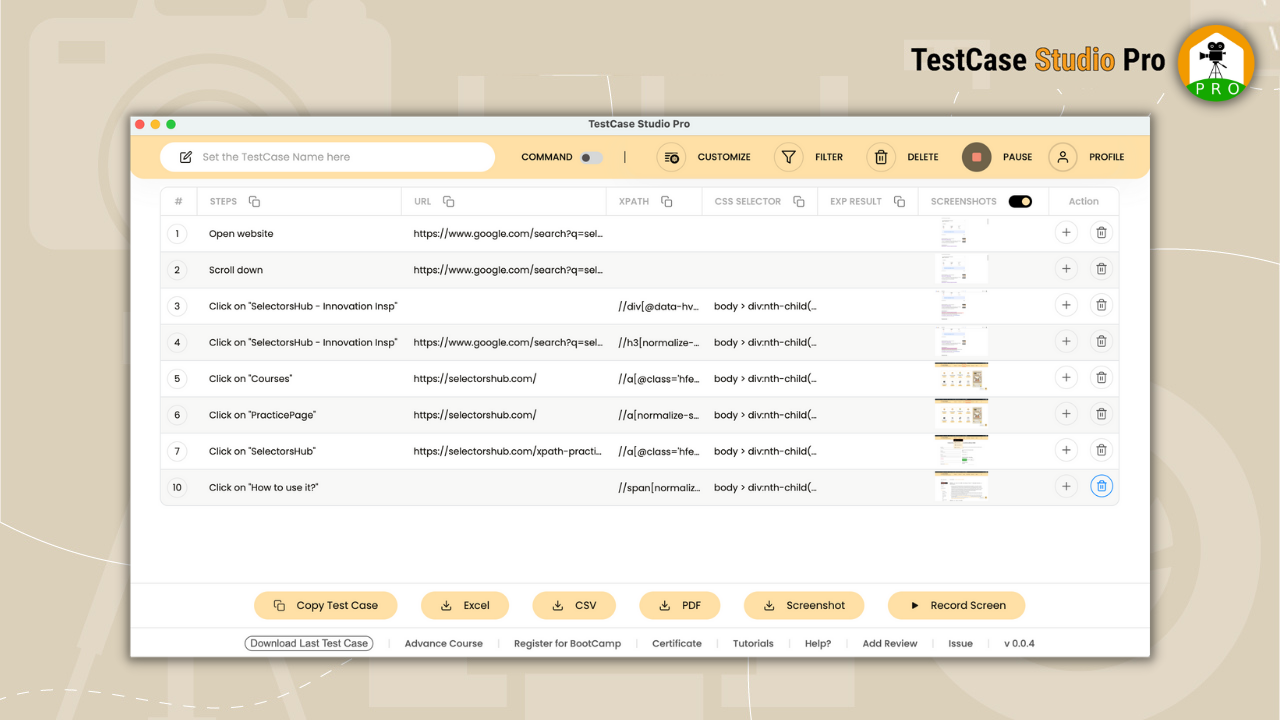 TCS PRO Download Steps in PDF/XLS/CSV format - Selectorshub