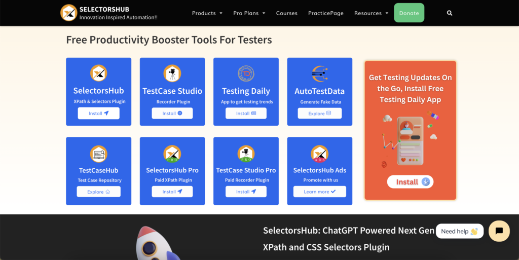 SelectorsHub- Free Productivity Booster Tools For Testers