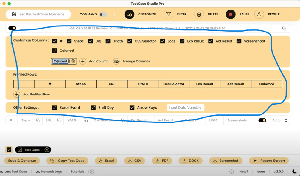 How to add new columns in TestCase Studio? - SelectorsHub
