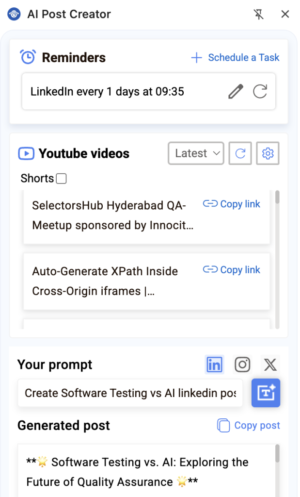 AI Post Creator - SelectorsHub