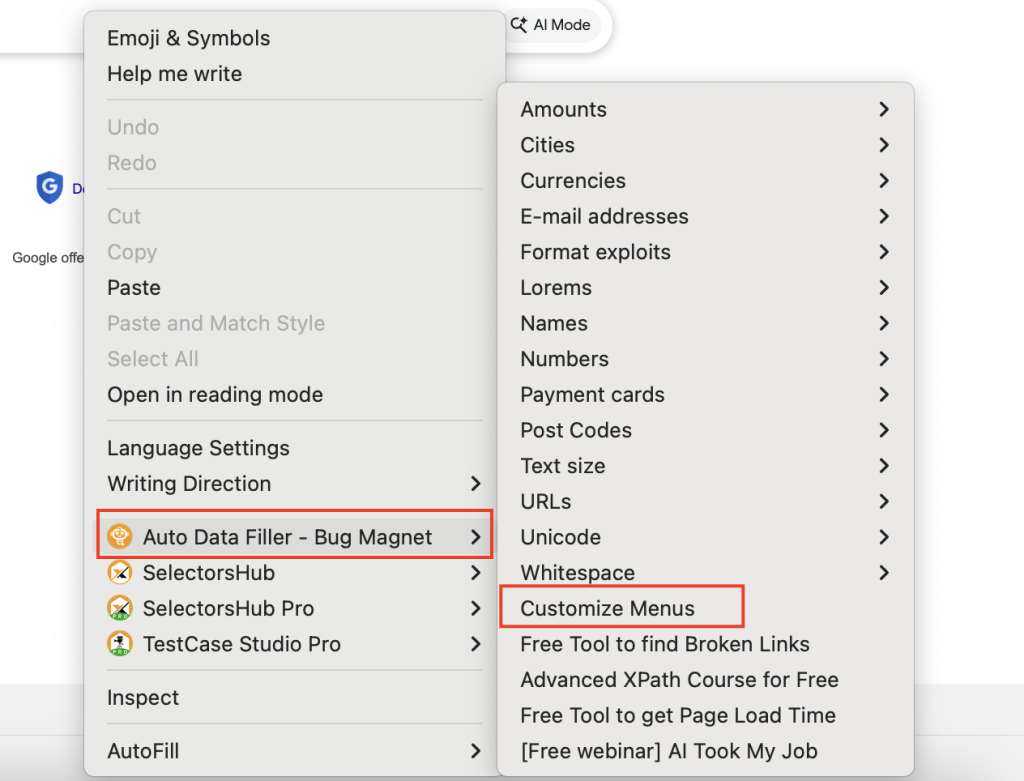 How to customize data in Auto Data Filler - SelectorsHub